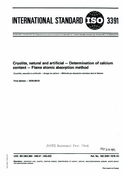 ISO 3391:1976 - Cryolite, natural and artificial -- Determination of ...