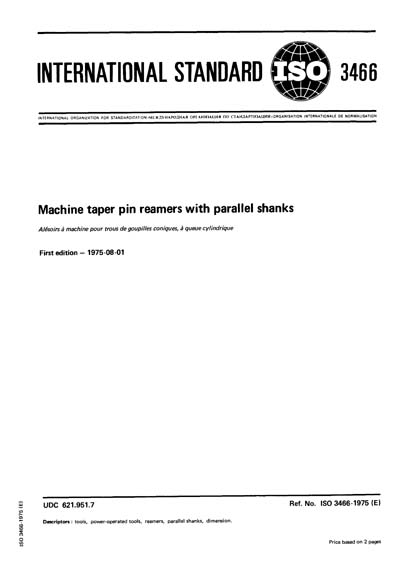 ISO 3466:1975 - Machine taper pin reamers with parallel shanks