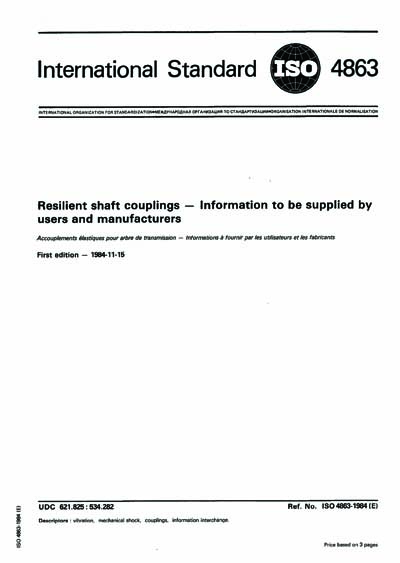 ISO 4863:1984 - Resilient shaft couplings -- Information to be supplied ...