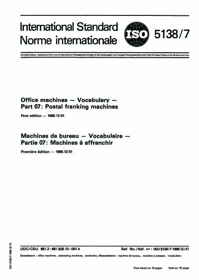 ISO 5138-7:1986 - Office machines - Vocabulary - Part 07: Postal ...