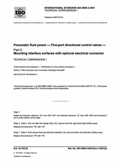 ISO 5599-2/Cor1:2007 - Pneumatic fluid power - Five-port directional ...
