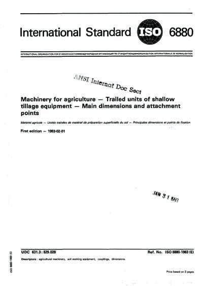 ISO 6880:1983 - Machinery for agriculture - Trailed units of shallow ...