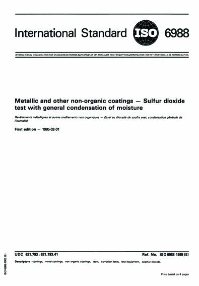 ISO 6988:1985 - Metallic and other non organic coatings - Sulfur ...