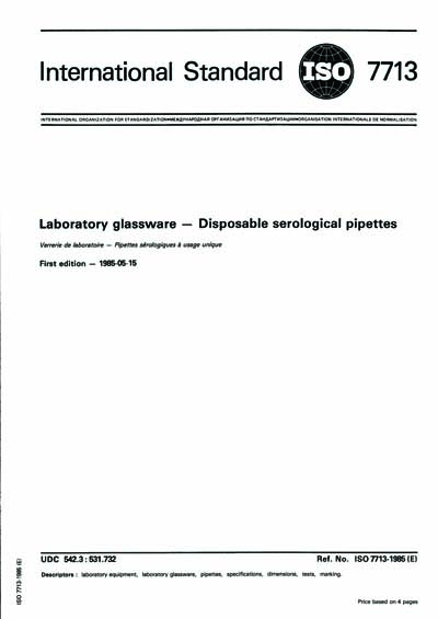 ISO 7713:1985 - Laboratory glassware -- Disposable serological pipettes