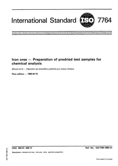 ISO 7764:1985 - Iron ores -- Preparation of predried test samples for ...