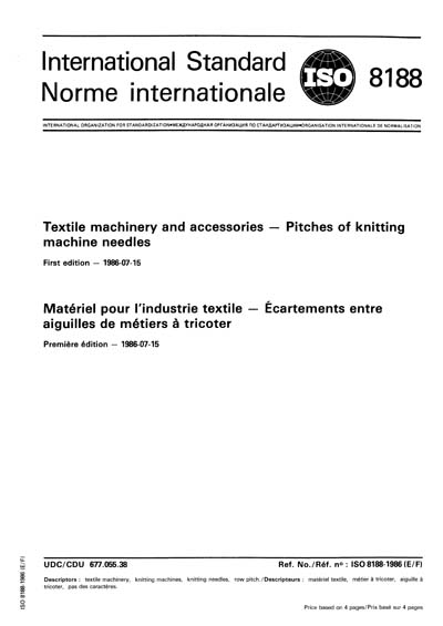 ISO 8188:1986 - Textile machinery and accessories -- Pitches of ...