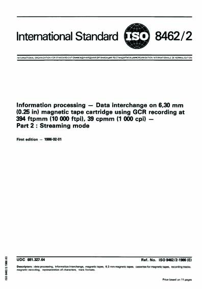 ISO 8462-2:1986 - Information processing - Data interchange on 6,30 mm ...