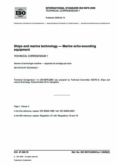 ISO 9875/Cor1:2006 - Shipbuilding - Marine echo-sounding equipment ...