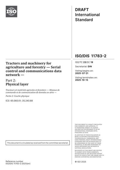 ISO/DIS 11783-2:2025 - Tractors and machinery for agriculture and ...