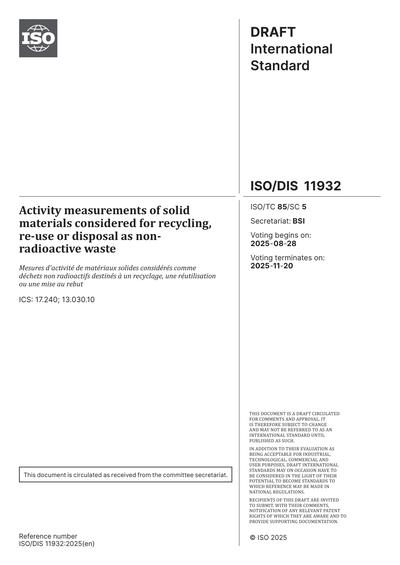 ISO/DIS 11932:2025 - Activity measurements of solid materials ...