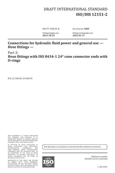 ISO/DIS 12151-2:2021 - Connections for hydraulic fluid power and ...