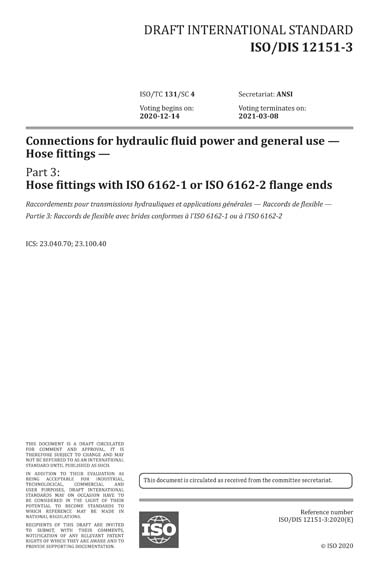 ISO/DIS 12151-3:2020 - Connections for hydraulic fluid power and ...