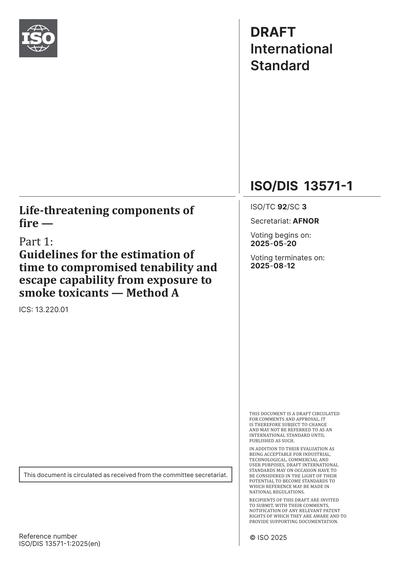 ISO/DIS 13571-1:2025 - Life-threatening components of fire - Part 1 ...