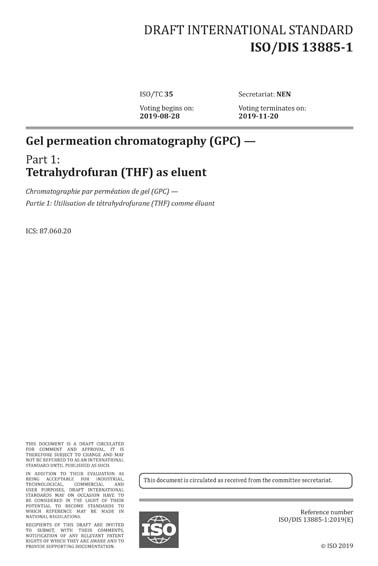 ISO/DIS 13885-1:2019 - Gel permeation chromatography (GPC) - Part 1 ...