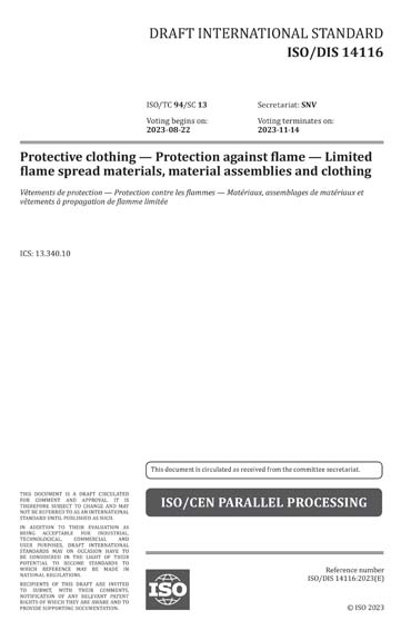 ISO/DIS 14116:2023 - Protective clothing - Protection against flame ...