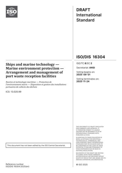 ISO/DIS 16304:2025 - Ships and marine technology - Marine environment ...