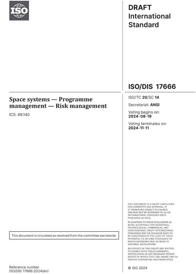 ISO/DIS 17666:2024 - Space systems - Programme management - Risk management
