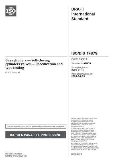ISO/DIS 17879:2026 - Gas cylinders - Self-closing cylinders valves ...