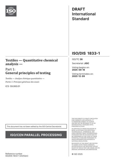 ISO/DIS 1833-1:2025 - Textiles - Quantitative chemical analysis - Part ...