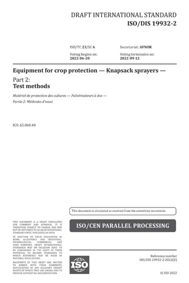 ISO/DIS 19932-2:2022 - Equipment for crop protection - Knapsack ...