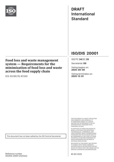 ISO/DIS 20001:2025 - Food loss and waste management system ...