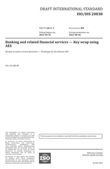 ISO/DIS 20038:2023 - Banking and related financial services - Key wrap ...