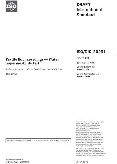 ISO/DIS 20251:2024 - Textile floor coverings - Water impermeability test