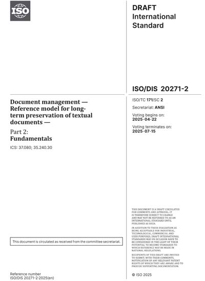ISO/DIS 20271-2:2025 - Document management - Reference model for long ...