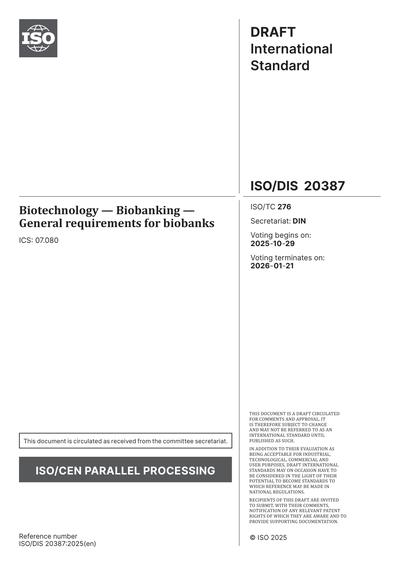 ISO/DIS 20387:2025 - Biotechnology - Biobanking - General requirements ...