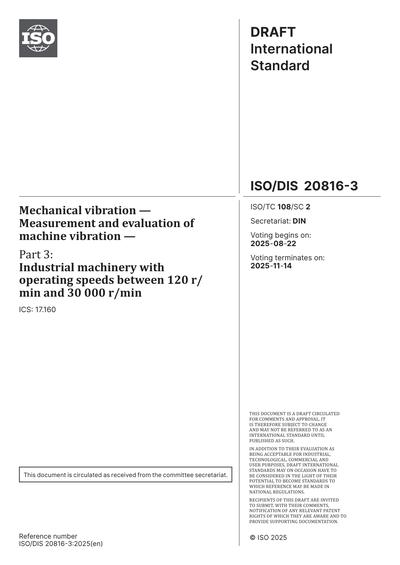 ISO/DIS 20816-3:2025 - Mechanical vibration - Measurement and ...
