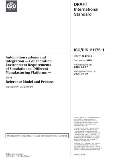 ISO/DIS 21175-1:2025 - Automation systems and integration ...