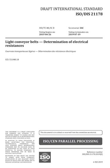 ISO/DIS 21178:2019 - Light conveyor belts - Determination of electrical ...