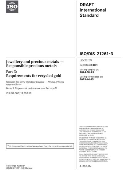 ISO/DIS 21261-3:2024 - Jewellery and precious metals - Responsible ...