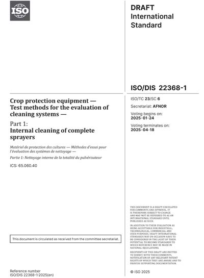 ISO/DIS 22368-1:2025 - Crop protection equipment - Test methods for the ...