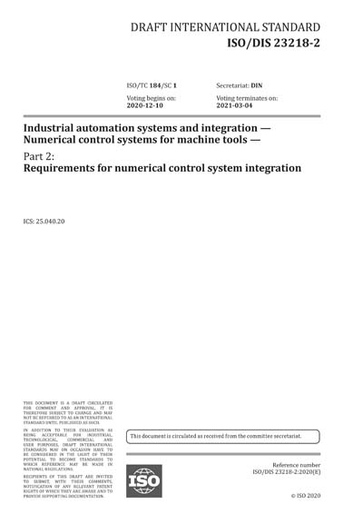 ISO/DIS 23218-2:2020 - Industrial automation systems and integration ...