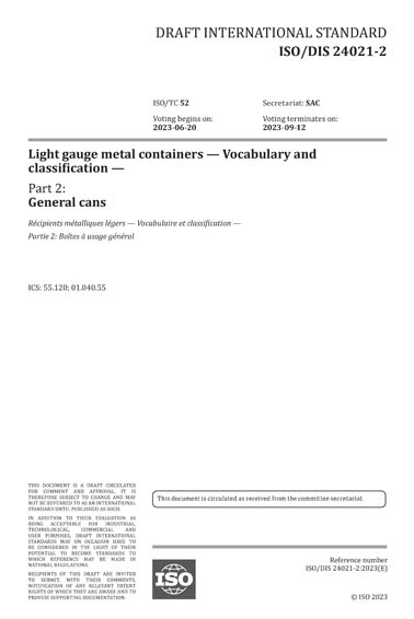 ISO/DIS 24021-2:2023 - Light gauge metal containers - Vocabulary and ...