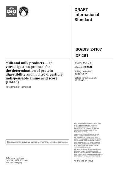 ISO/DIS 24167:2025 - Milk and milk products - In vitro digestion ...