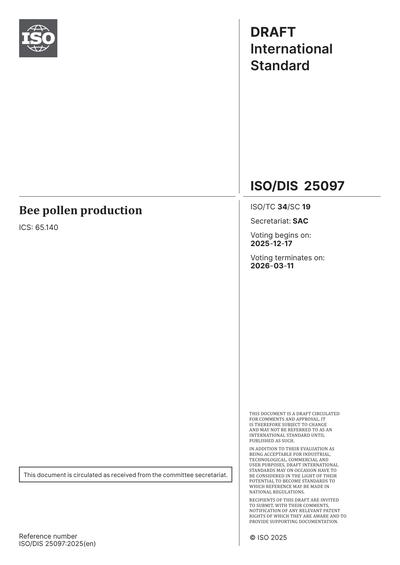 ISO/DIS 25097:2025 - Bee pollen production