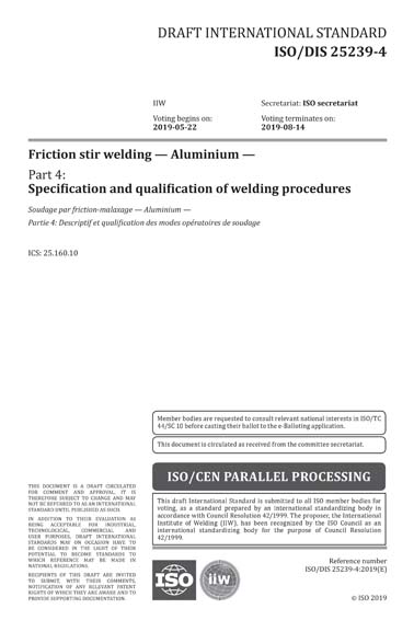 ISO/DIS 25239-4:2019 - Friction stir welding - Aluminium - Part 4 ...