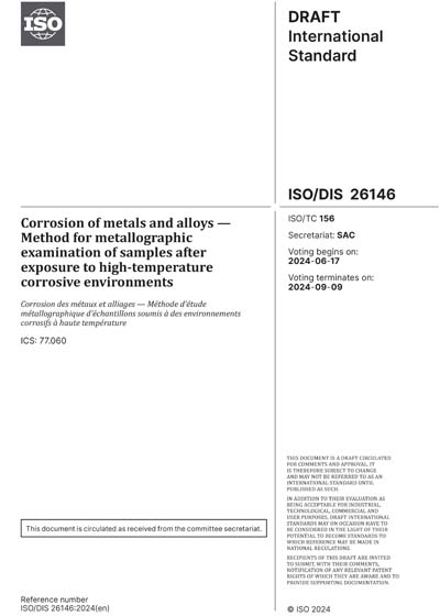 ISO/DIS 26146:2024 - Corrosion of metals and alloys - Method for ...
