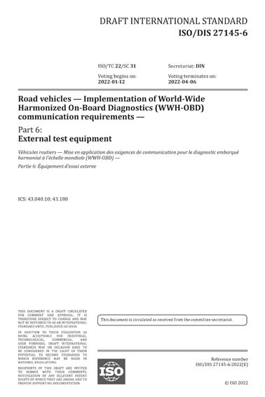 ISO/DIS 27145-6:2022 - Road vehicles - Implementation of World-Wide ...