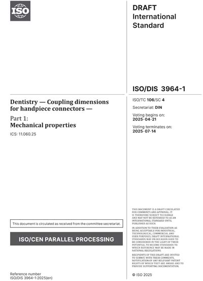 ISO/DIS 3964-1:2025 - Dentistry - Coupling dimensions for handpiece ...