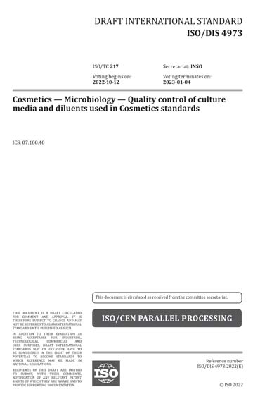 ISO/DIS 4973:2022 - Cosmetics - Microbiology - Quality control of ...