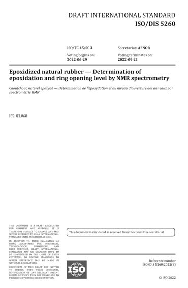ISO/DIS 5260:2022 - Epoxidized natural rubber - Determination of ...