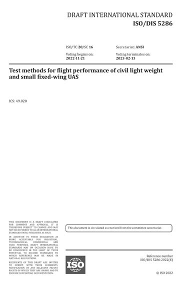 ISO/DIS 5286:2022 - Test methods for flight performance of civil light ...