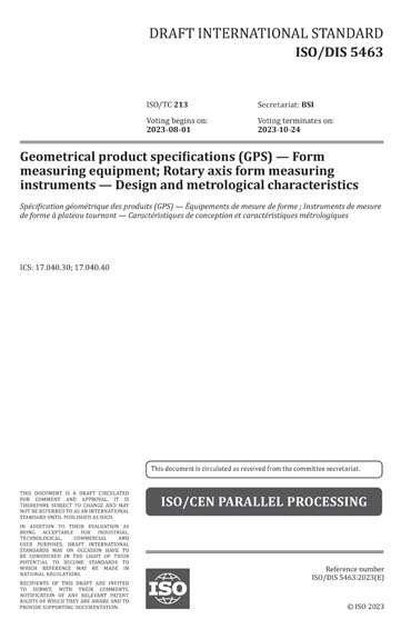 ISO/DIS 5463:2023 - Geometrical product specifications (GPS) - Form ...