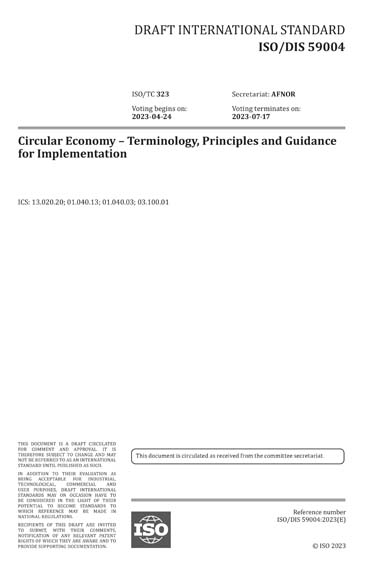 ISO/DIS 59004:2023 - Circular Economy – Terminology, Principles and ...