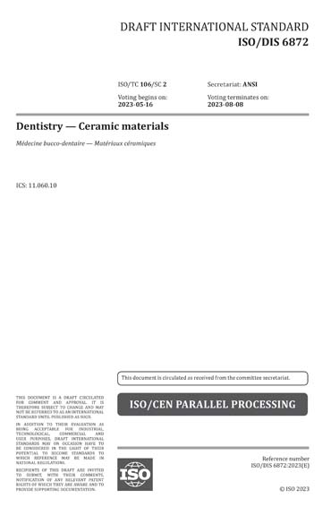 ISO/DIS 6872:2023 - Dentistry - Ceramic materials