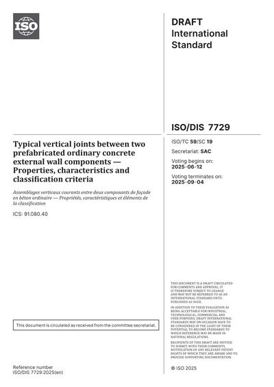 ISO/DIS 7729:2025 - Typical vertical joints between two prefabricated ...