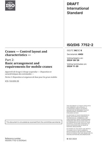 ISO/DIS 7752-2:2024 - Cranes - Control layout and characteristics ...